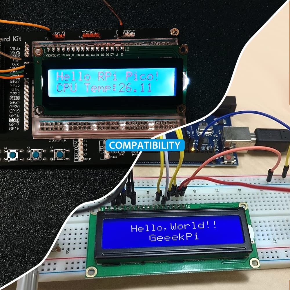 GeeekPi 2-Pack I2C 1602 LCD Display Module 16X2 Character Serial Blue Backlight LCD Module for Raspberry Pi Arduino STM32 DIY Maker Project Nanopi BPI Tinker board Electrical IoT Internet of Things