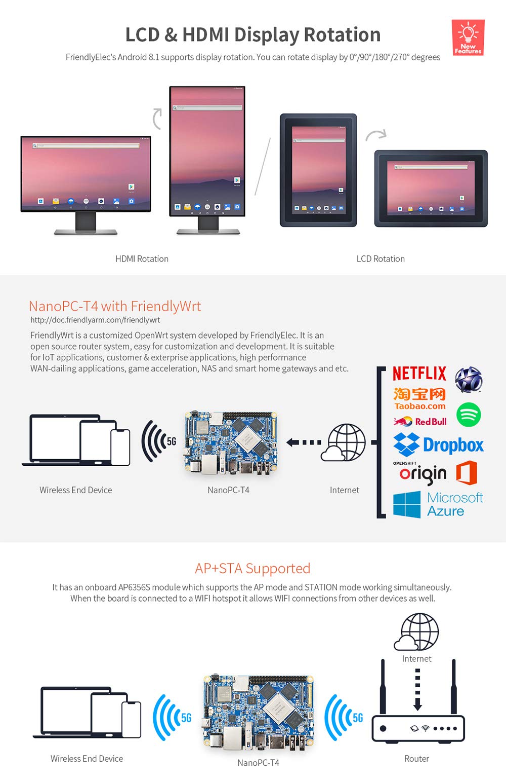 NanoPC-T4 RK3399 ARM Dual-Display Mini PC LPDDR3 RAM 4GB Gbps Ethernet,Support Android 8.1 and Lubuntu 16.04 for AI Project, Bundle with 7inch eDP LCD Touch Display
