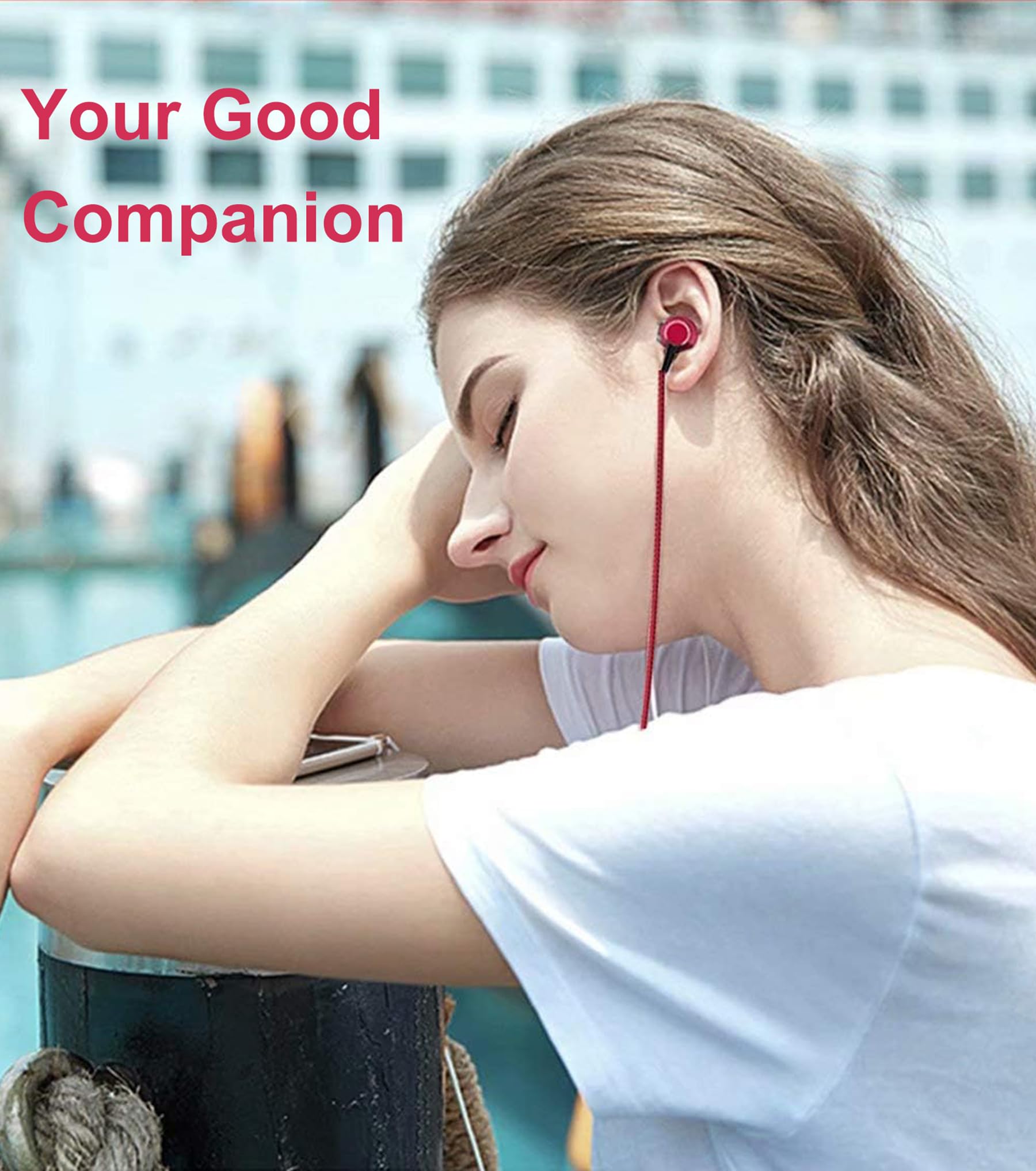 in Ear Headphones, MR01 Comfortable Tangle-Free Stylish Wired in-Ear Earbuds with Microphone, Crystal Clear Sound Noise Isolating Earphones for iPhone iPod Samsung Laptop Computer, Red