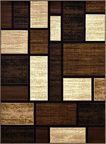 Champion Rugs Indoor Brick Blocks Geometric Fabric Brown Area Rug (8’ X 10’)