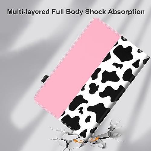 Case Compatible with Amazon All-New Kindle Fire 7 Tablet (2022 Release-12th Generation) Latest Model 7,Slim Fit Foldable Standing Cover Case with Auto Sleep/Wake,Cow Print and Pink