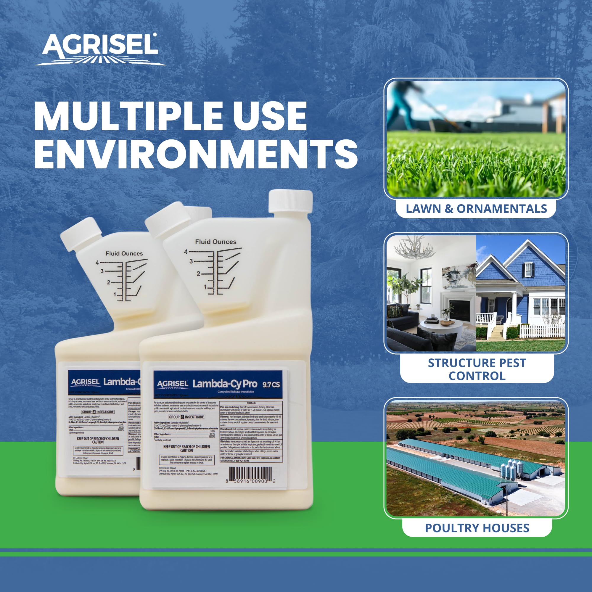 Agrisel Lambda-Cy Pro 9.7 CS Insect/Pest Control Safe for Poultry Houses, Residential & Commercial, Effective Against 55 Pests, Outdoor/Indoor, Includes 3-Pack of Agrisel Protective Gloves, 32 Ounces
