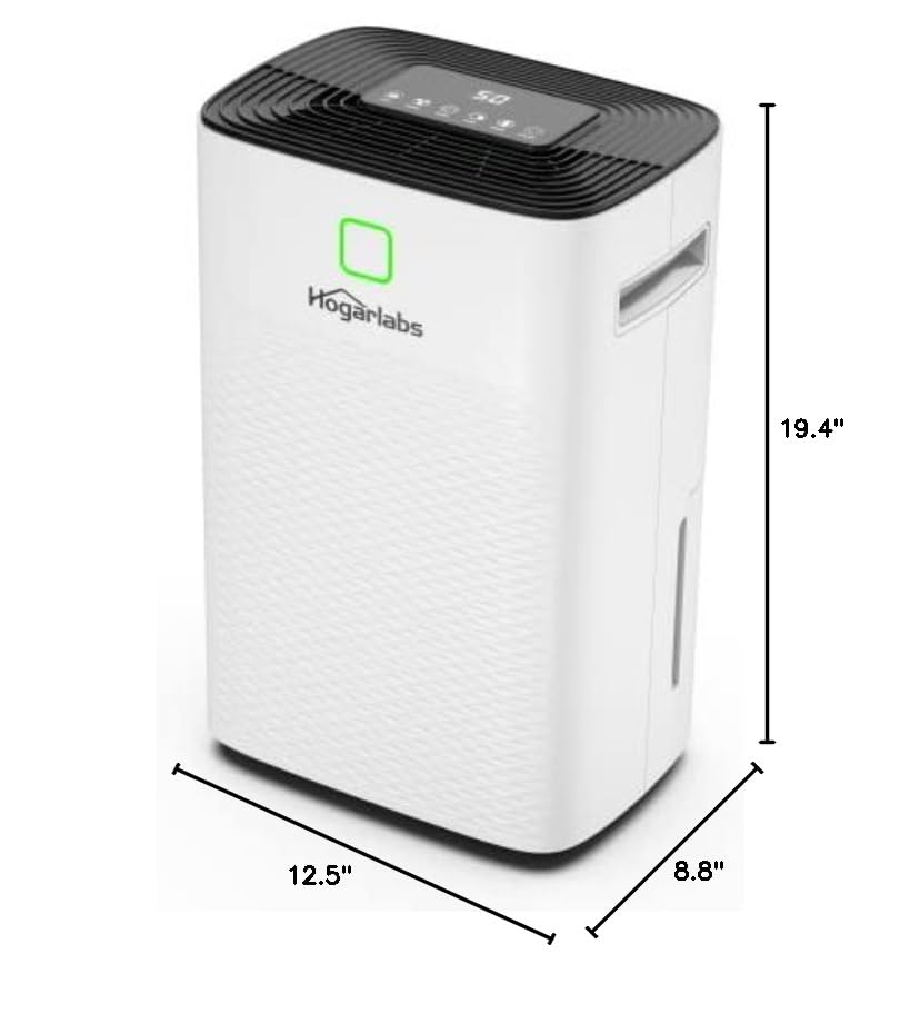 HOGARLABS 50 Pint Dehumidifiers for Home Basements, with 3 Working Modes, Overflow Protection, and Auto Shut off Restart. Ultra Silent Dehumidifier with Drain Hose, Intelligent Humidity Control