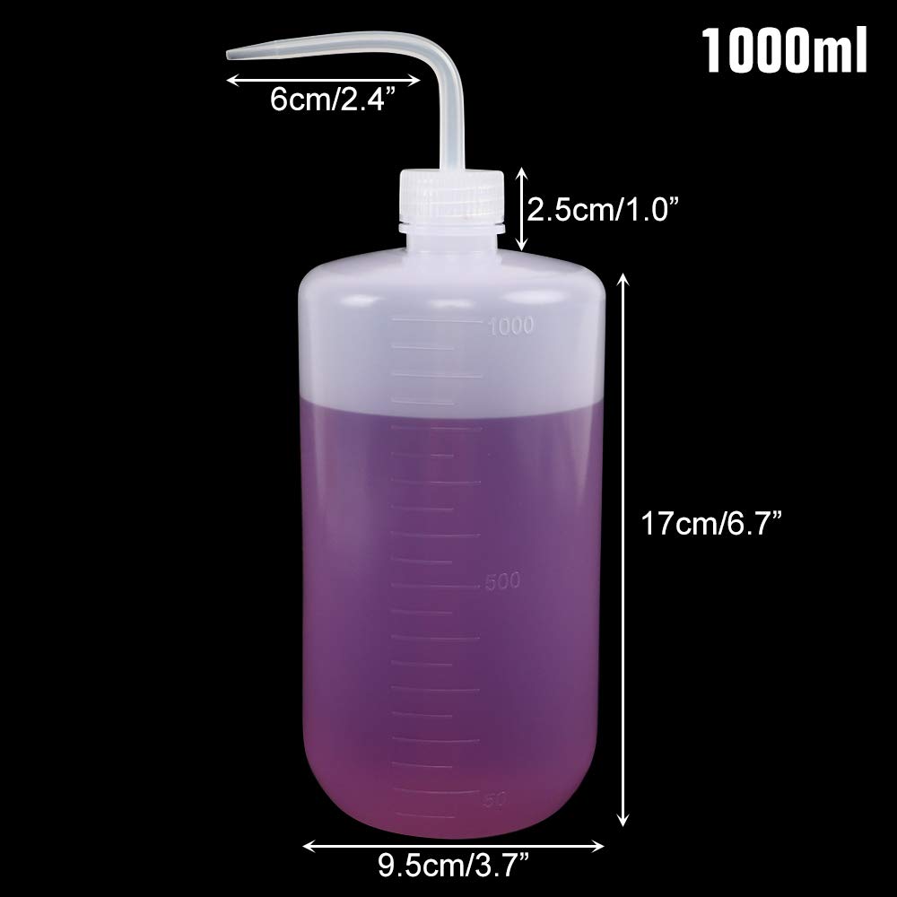 SUPERLELE 1000ml Safety Wash Bottle, Plastic Squeeze Bottles, Lab Squirt Tattoo Bottle, LDPE, with Narrow Mouth and Scale Labels (33oz x 3 Bottle)