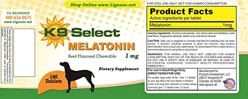 K9 Select Melatonin for Small Dogs, 1mg - 180 Beef Flavored Tablets - Canine Sleep Aid