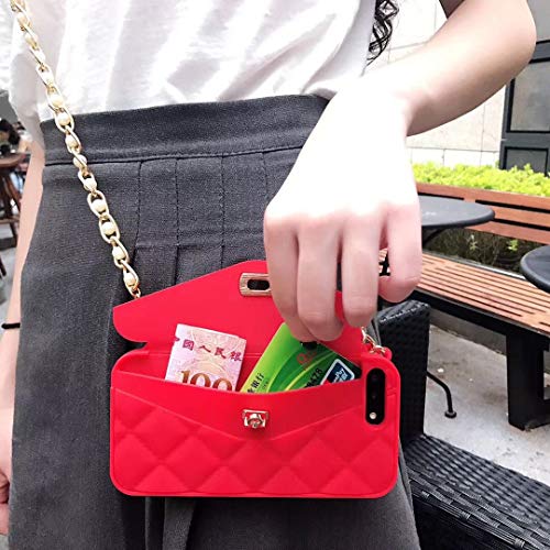 Omio for iPhone XR Handbag Case with Card Holder Wrist Lanyard Soft Silicone Shell for iPhone XR Wallet Case for Women with Strap Shockproof Drop Protection Noble Luxury Cover for iPhone XR Case Red