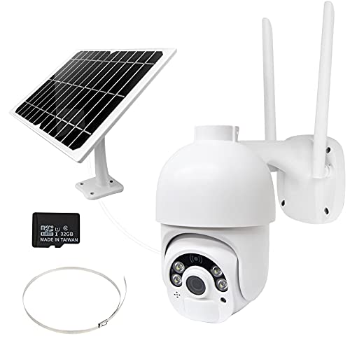 NuCam Solar Powered PTZ WiFi Security Camera Wireless Outdoor 350°/100° X/Y-Axis Adjustable 1080P HD Colored Night Vision w. PIR Motion Sensor Security Light w. Bracket Extension Cord (WiFi)