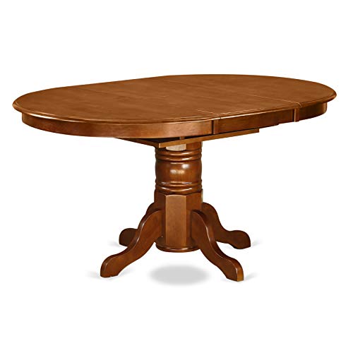 East West Furniture Avon 7 Piece Set Consist of an Oval Dining Room Table with Butterfly Leaf and 6 Linen Fabric Upholstered Chairs, 42x60 Inch, Saddle Brown