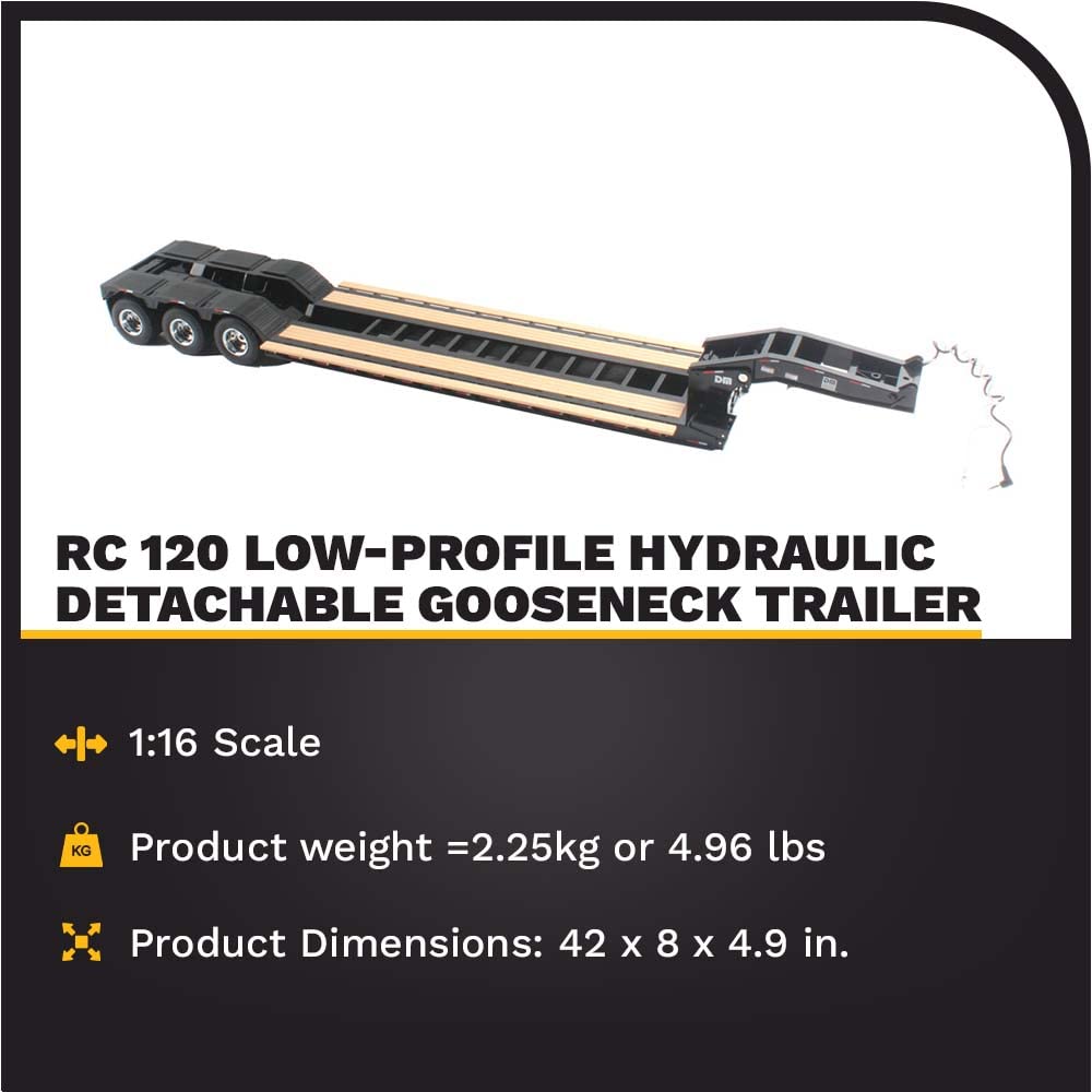 Diecast Masters RC Lowboy Trailer | Diecast Trailer Truck Accessory for Radio Control Tractor | 1:16 Scale Model Remote Control Trailer Attachment | Diecast Model 27008