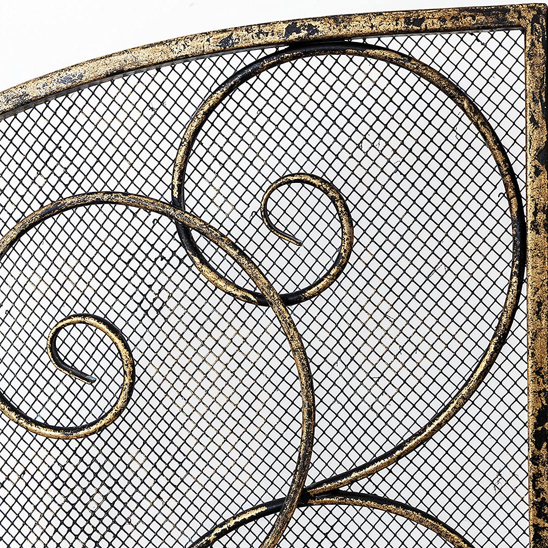 XSDevecor Handcrafted Large Free Standing Fireplace Screen, Sturdy Wrought Iron Frame Decorative Mesh Fire Spark Guard Gate, 43β W x 33β H