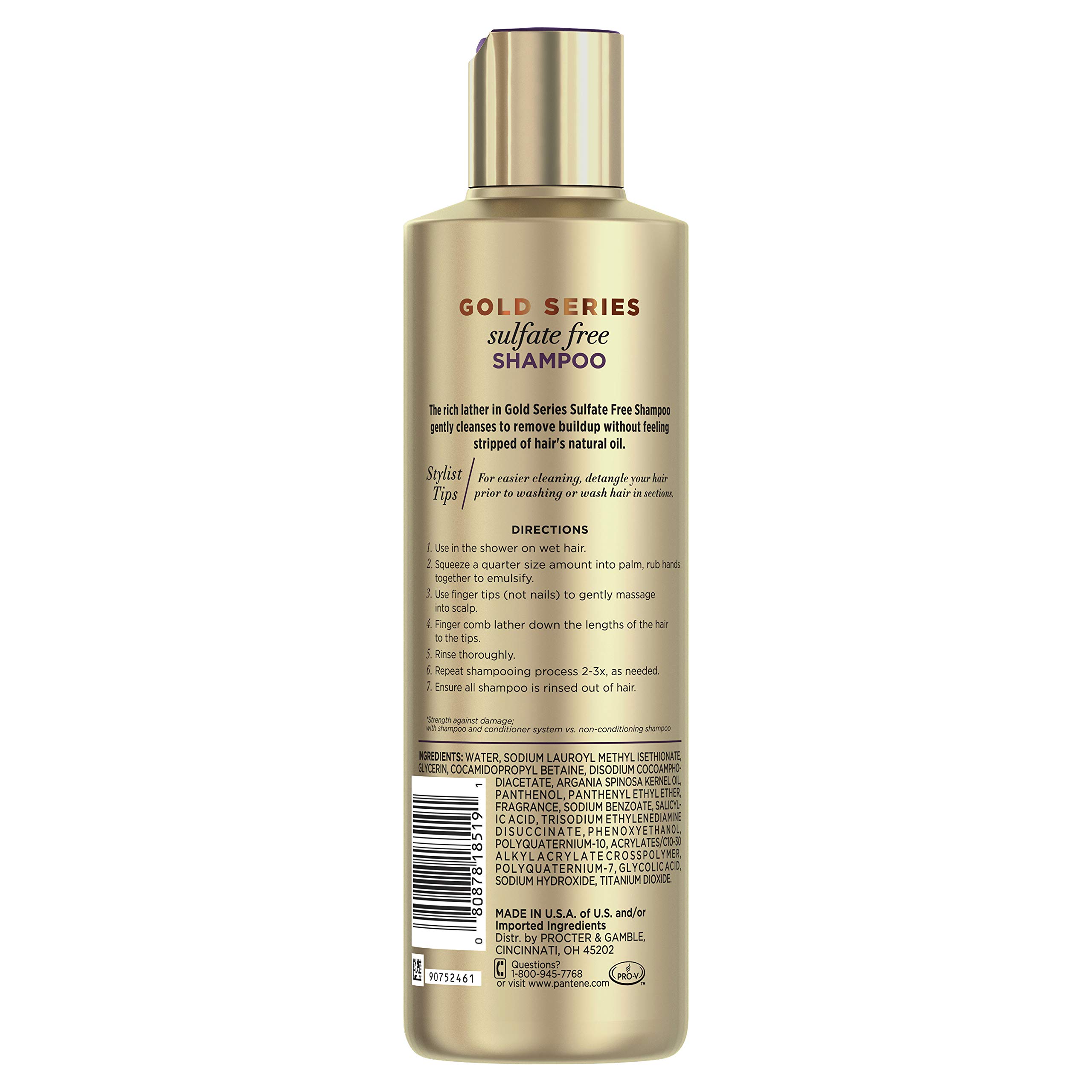 Pantene Gold Series Argan Oil from ProV for Natural and Curly Textured Hair, Sulfate Free Shampoo, 8.5 Fl Oz