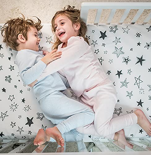 Norani Baby Crib Sheets | Fitted Mattress Cover for Toddler Bed with Full Elastic Trim & 8β Deep Pockets | Soft & Breathable Cotton | Infant & Nursery Bedding & Mattresses | Black and White Stars