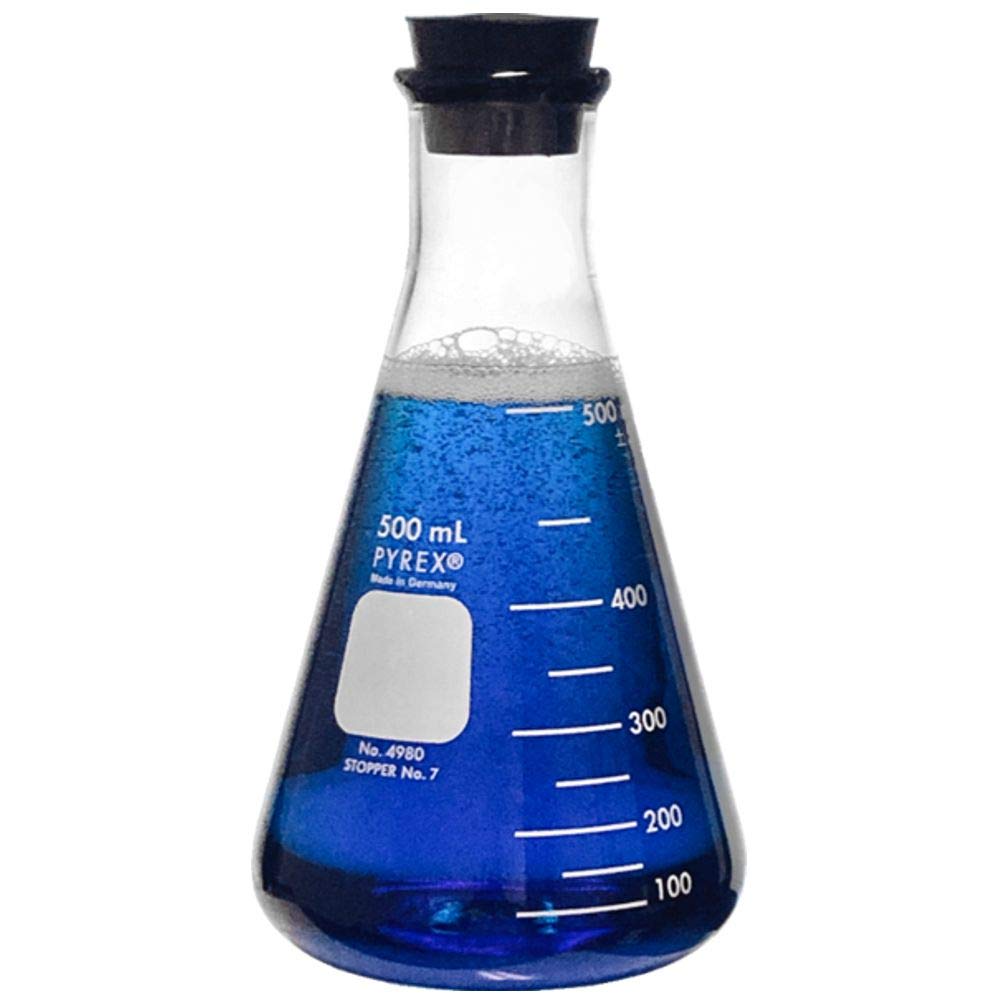 Corning Pyrex #4980-PACK(RS), Narrow Mouth Erlenmeyer Flask Set with Rubber Stoppers, 5 Sizes - 50, 125, 250, 500, 1000ml