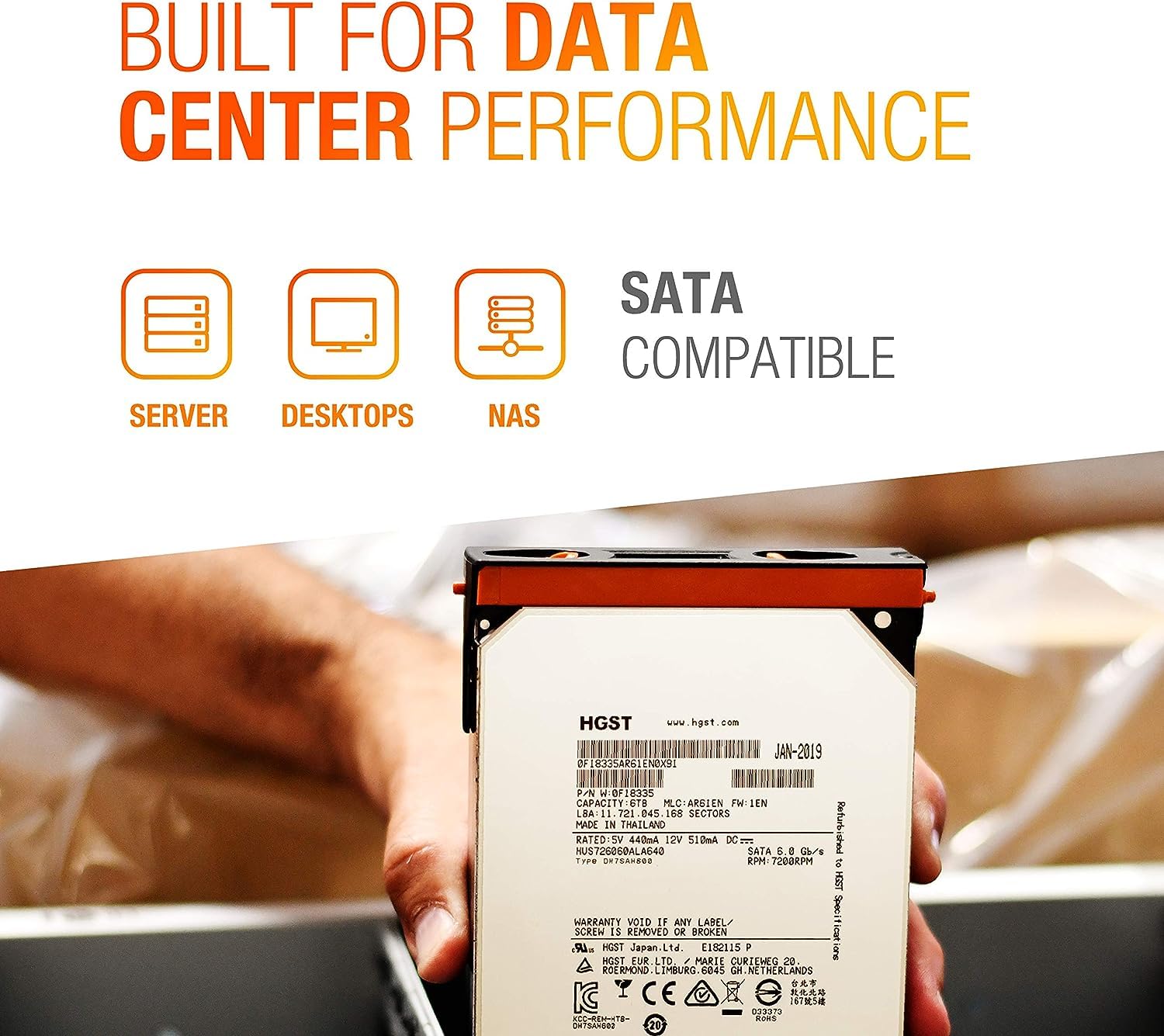 HGST Ultrastar HE6 HUS726060ALA640 (0F18335) 6TB 7200RPM 64MB Cache SATA 6.0Gb/s 3.5inch Enterprise Hard Drive - w/3 Year Warranty (Renewed)