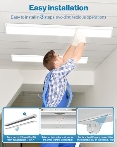Sunco 4FT LED Shop Light Wraparound Light Fixture, Garage Ceiling Lights, Linkable, 3500 LM, 40W=300W, 5000K Daylight, Hardwired, Surface Mount, Workshop Utility Light ETL 3 Pack