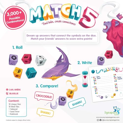 Synapses Games | Match 5 | Family Board Game | Word Association and Dice Game | 2 to 8 Players | 20 Minutes | Ages 10+