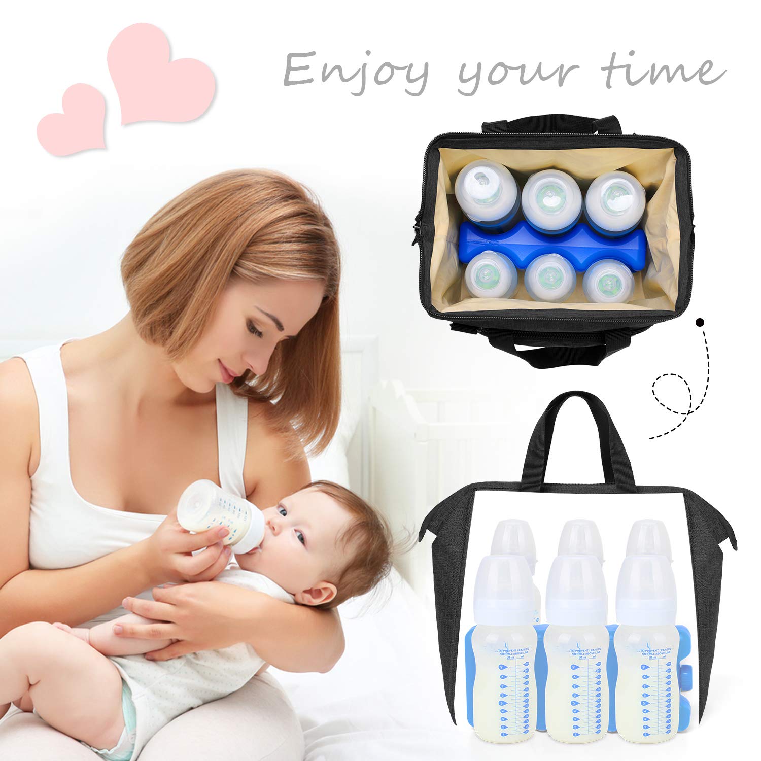 Luxja Breastmilk Cooler Bag with an Ice Pack (Fits 6 Bottles, Up to 9 Ounce), Breastmilk Cooler for Breastmilk Bottles and Small Accessories, Black