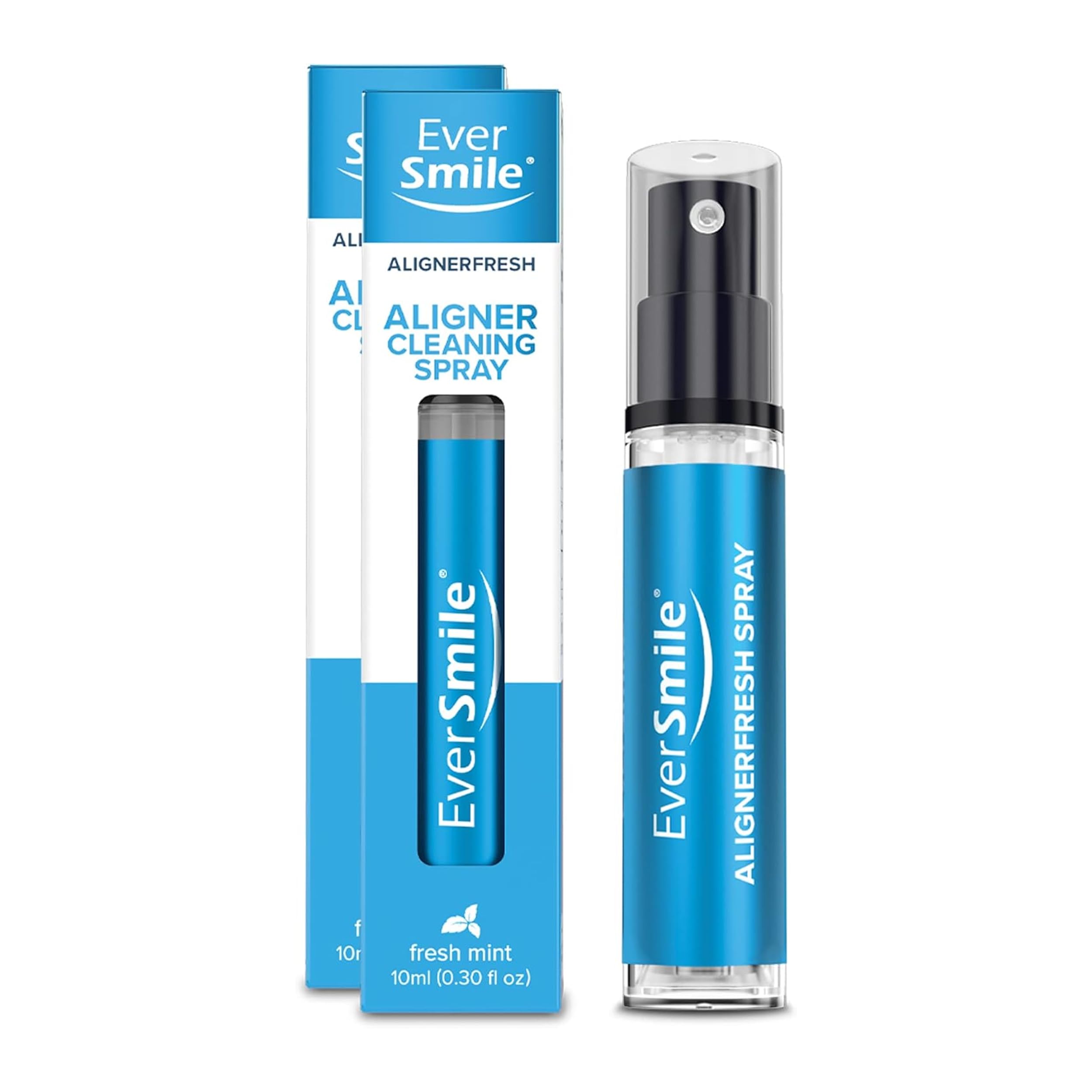 EverSmile AlignerFresh Cleaning Spray for Invisalign and All Clear Aligners and Retainers – On-the-Go Cleaning & Teeth Whitening, Kills Bacteria, Fights Bad Breath – Mint Flavor, 10ml (2 Pack)