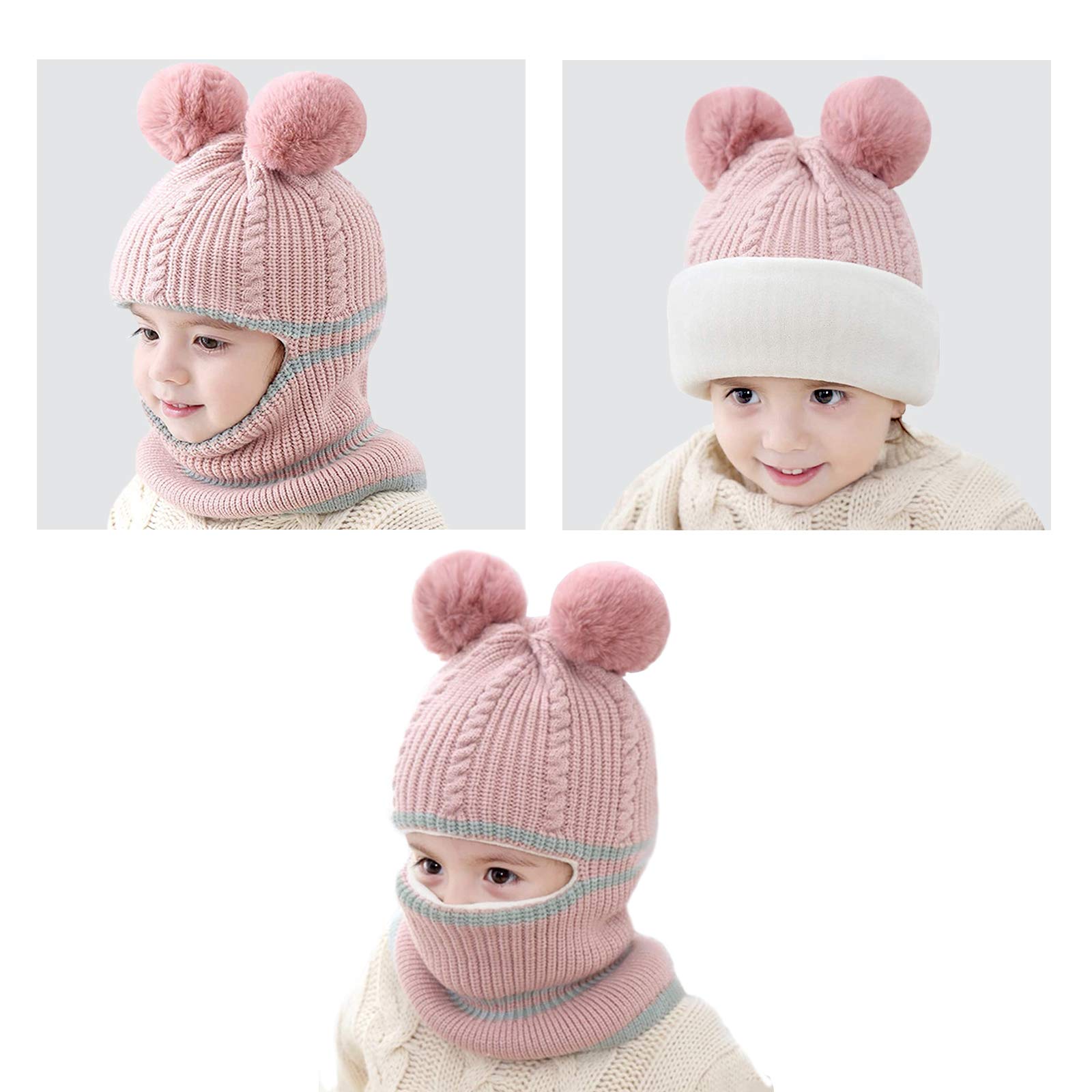 Kids Winter Hat Scarf Mitten Set, Unisex Infant Toddler Baby Girls Hat Scarf 2-5T (Pink)