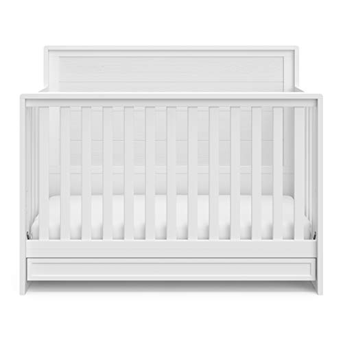STORKCRAFT Luna 5-in-1 Convertible Crib with Drawer (White) β GREENGUARD Gold Certified, Crib with Drawer Combo, Full-Size Nursery Storage Drawer, Converts to Toddler Bed, Daybed and Full-Size Bed