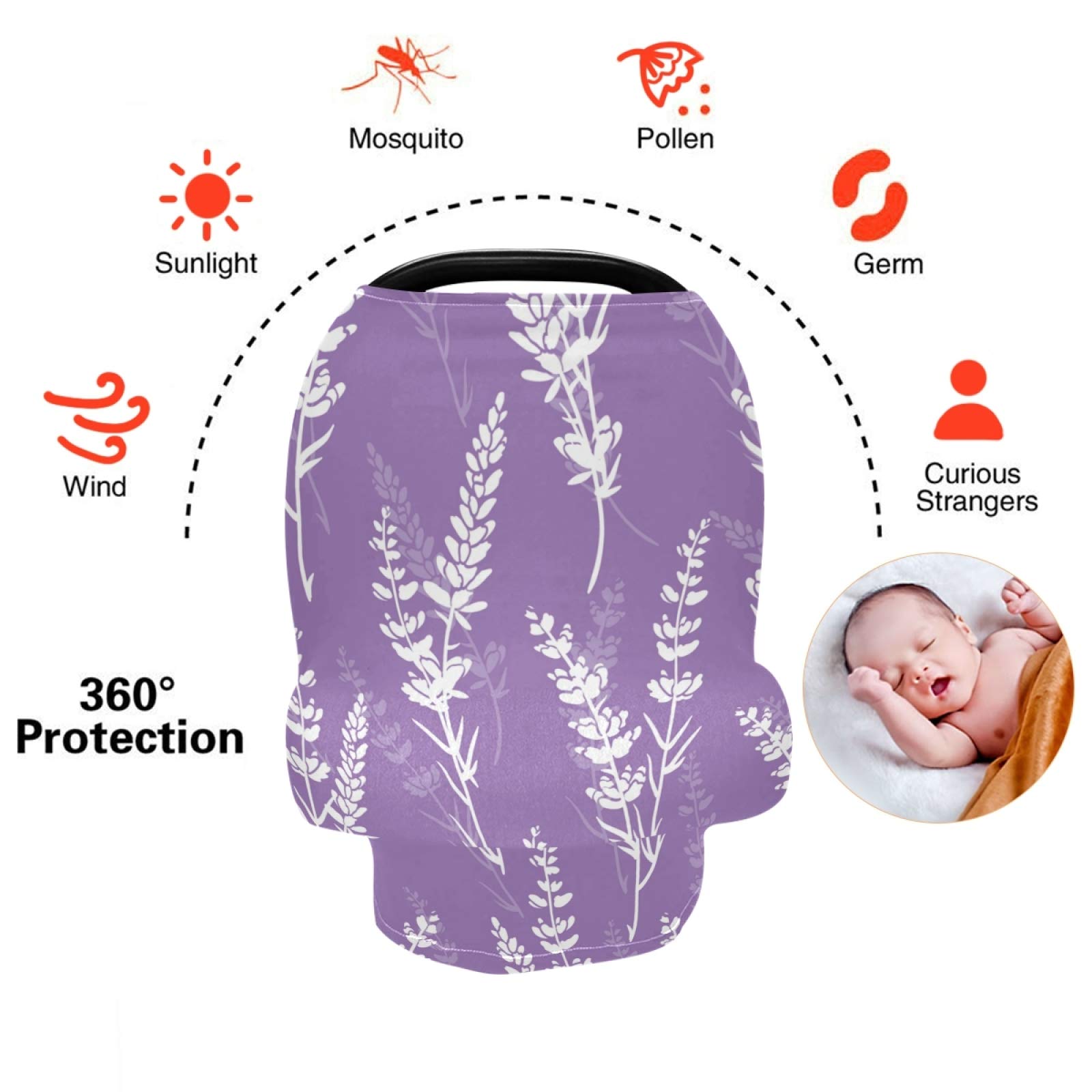 Nursing Cover Breastfeeding Scarf Lavender Flowers Purple- Baby Car Seat Covers, Stroller Cover, Carseat Canopy (2na7a)