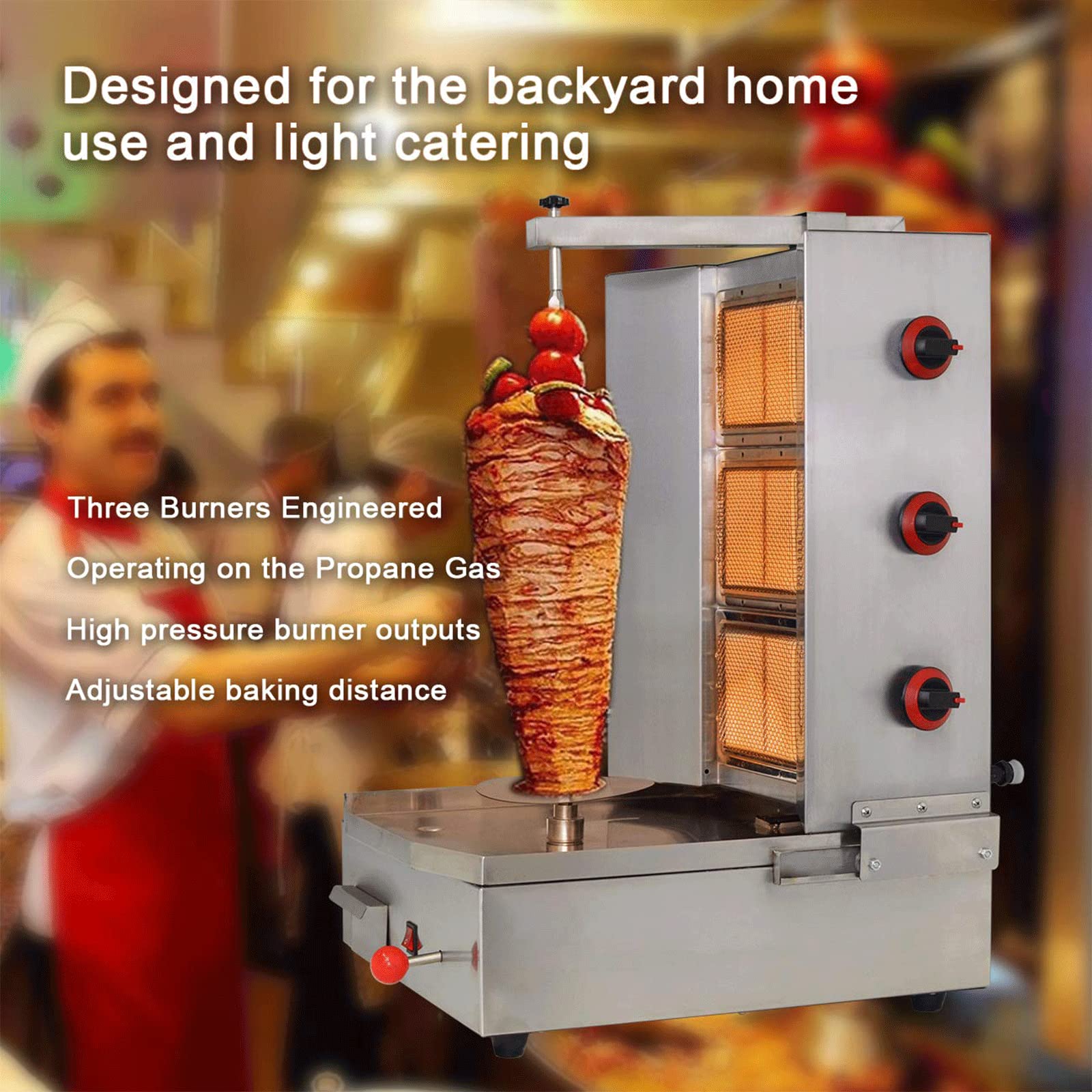 Li Zhen 3 Burners Shawarma Machine Commercial Chicken Shawarma Machine Gyro Grill Rotating Kebab Machine for Commercial Kitchen Use, Silver,41.9 lbs.