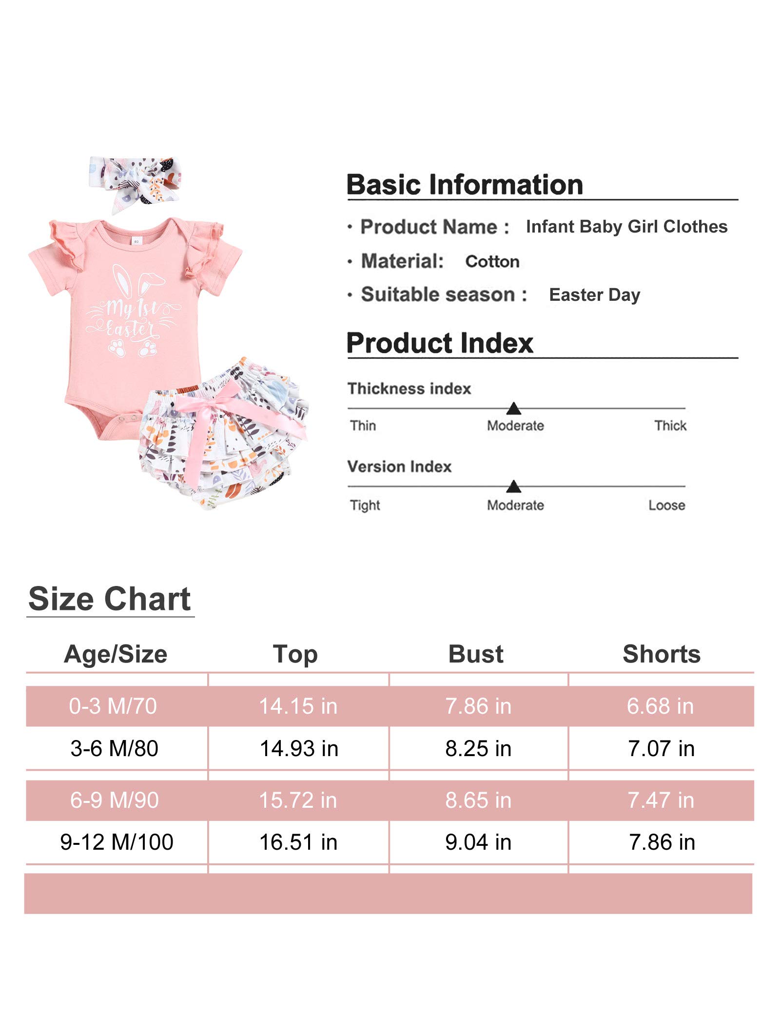 My 1st Easter Outfit Newborn Baby Girl Bunny Letters Romper Ruffle Floral Shorts set (Pink, 0-3 Months)