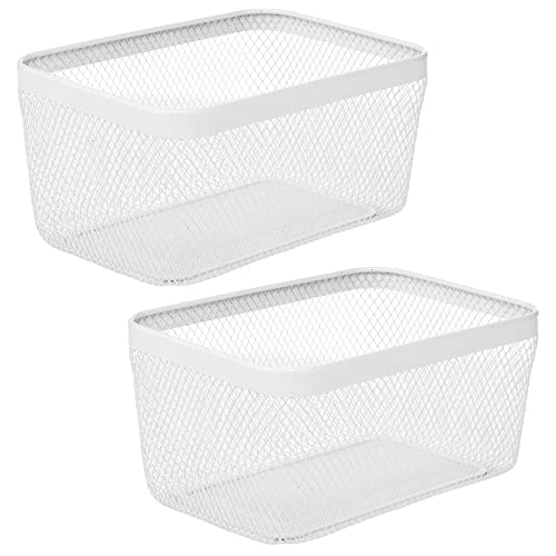 mDesign Steel Food Storage Organizer Bin Mesh Basket, Space Saving for Kitchen Cabinets, Countertop, Pantry, Fridge, Freezer Organization, Canned Food, Sugar, Flour, Meshi Collection - 2 Pack - White