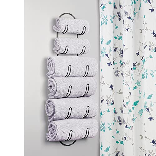 mDesign Steel Wall Mount Towel Rack with 6 Compartments - Towel Holder and Towel Storage Shelf Organizer for Bathroom, Powder Room - Concerto Collection - 2 Pack - Black
