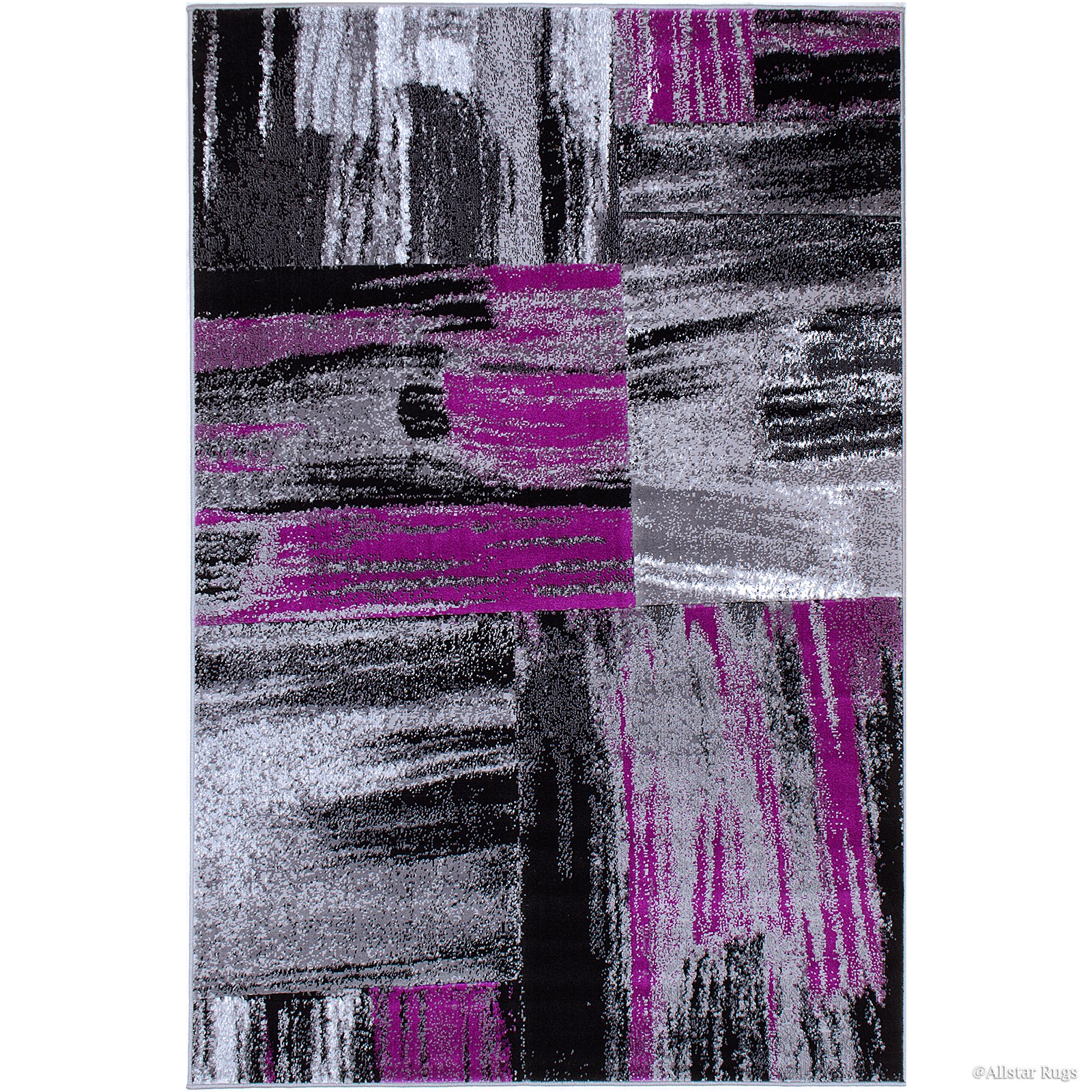 Allstar 8x10 Grey and Purple Modern and Contemporary Rectangular Accent Rug with Gainboro Grey and Charcoal Grey Abstract Bidirectional Brush Stroke Design (7' 9" x 9' 8")