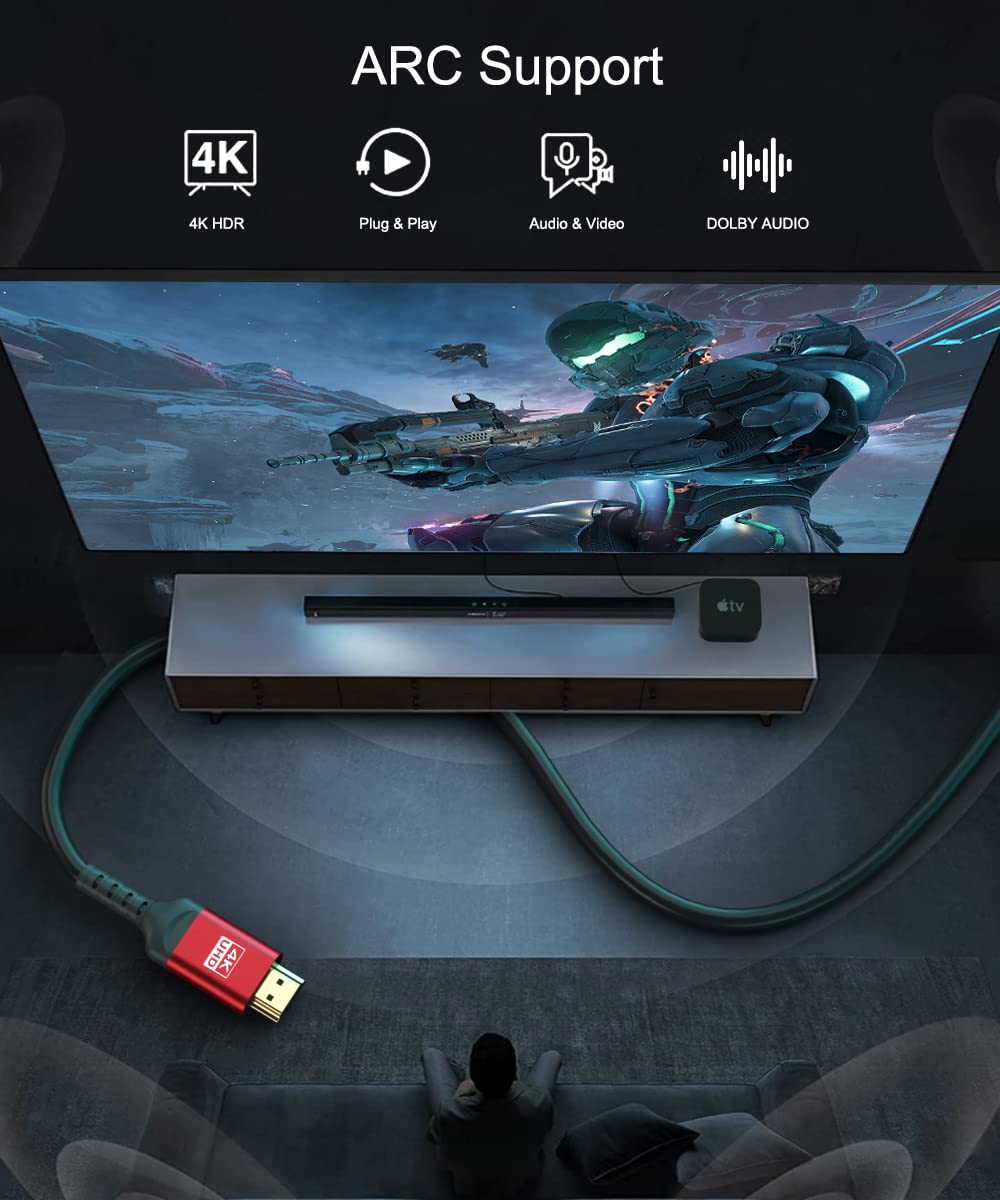 ALLEASA 50FT 4K HDMI Cable, High Speed with HDR10 & HDCP2.2, CL3 Rated for in-Wall Installation, Compatible with Roku TV, Laptop, PC, HDTV, Gaming Consoles