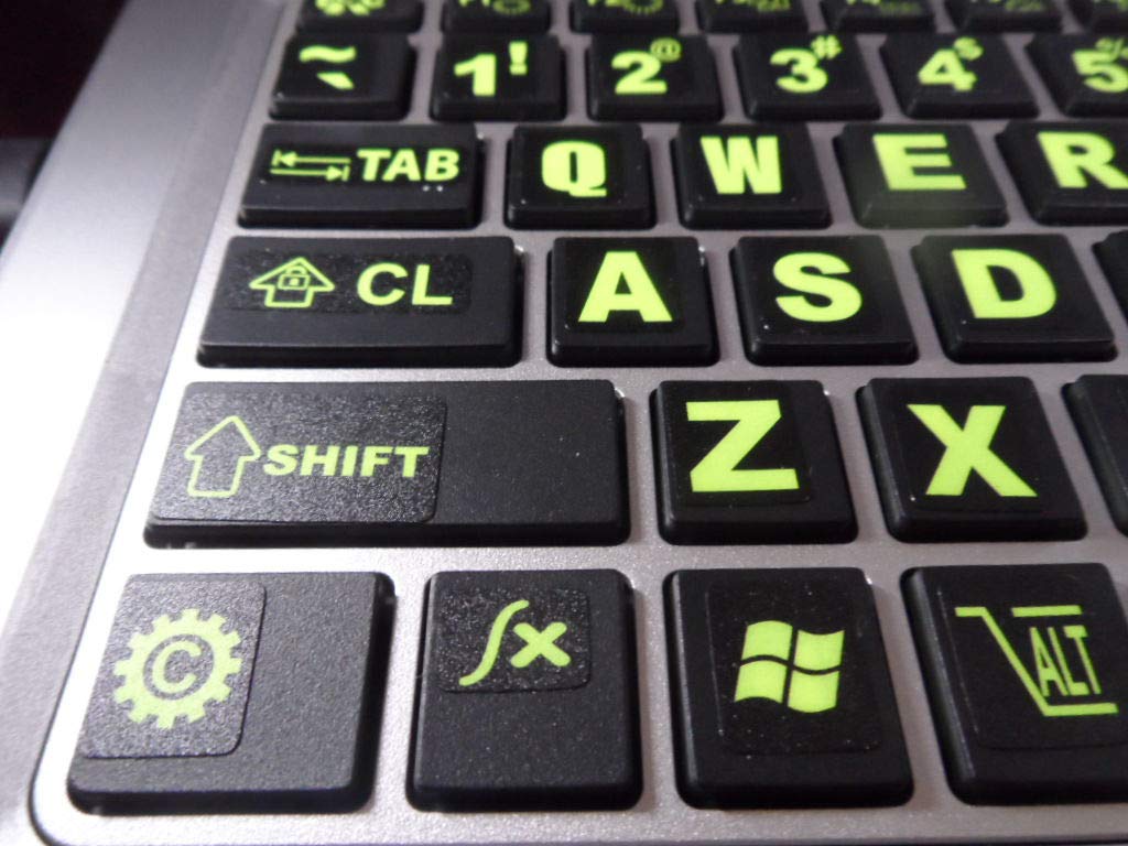 Keyboard Stickers with Big Luminescent Extra Large Symbols. 200 Inlay Set. 3 Yr. Warranty. Will Not Wear or Fade. U.S. English Laptop & PC. Also Includes Pocket/Purse Magnifier, USB LED & Tweesers.