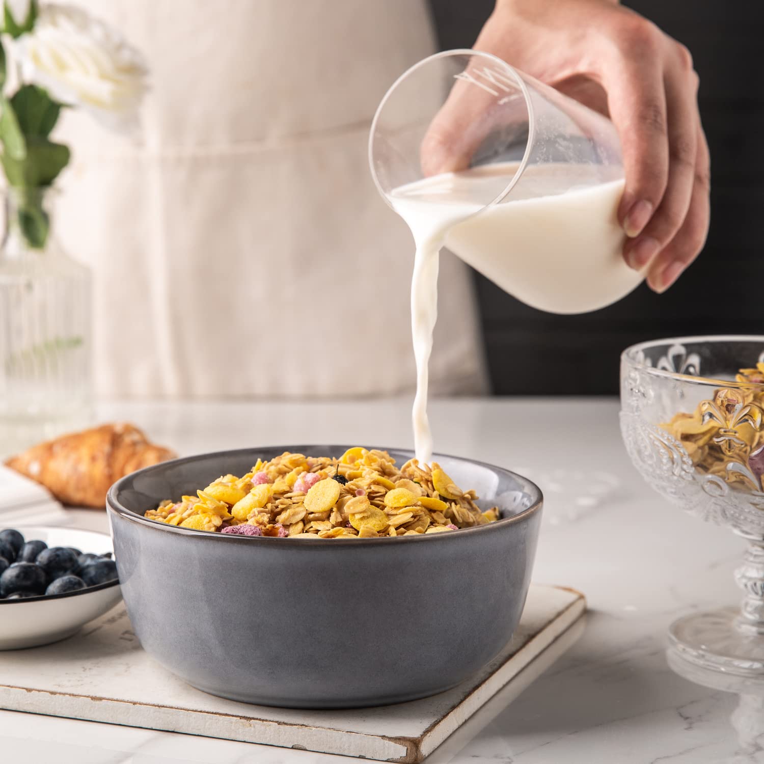 AmorArc Ceramic 10.5inch Dinner Plates and Cereal Bowls set(12PCS), Dishwasher & Microwave Safe, Reactive Grey-Rustic Style