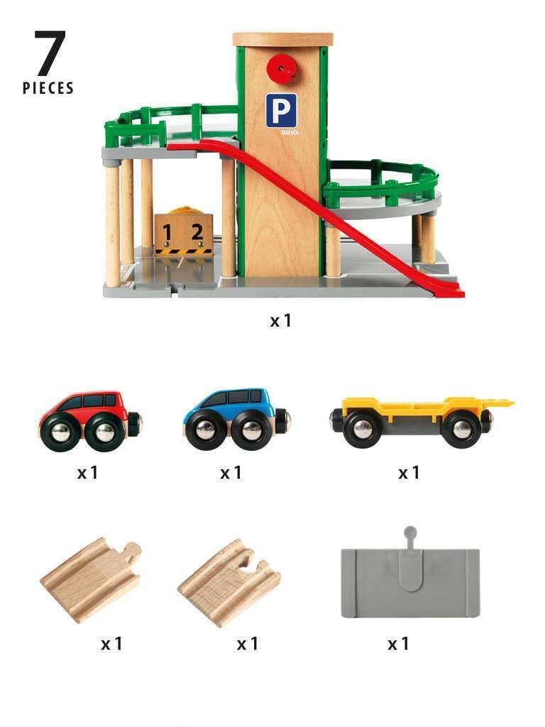BRIO World 33204 Parking Garage - Ultimate Toy Train Accessory | Interactive Play | Compatible with All BRIO Train Sets | FSC Certified Wood Material | Ideal for Kids Age 3 and Up
