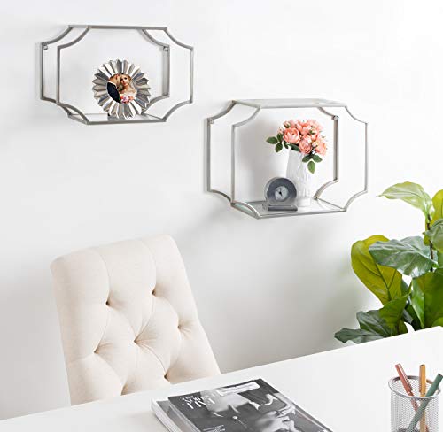 Kate and Laurel Ciel Modern Horizontal Shelves, Set of 2, Silver, Decorative Glam Wall Decor for Storage and Display