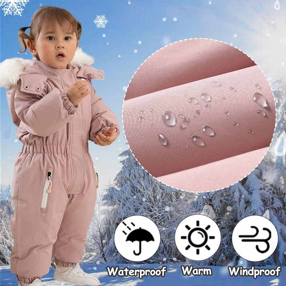 AIKSSOO Kids Baby One Piece Snowsuits Overalls Ski Suits Jackets Coats Jumpsuits Winter Outdoor Snowboarding Pink