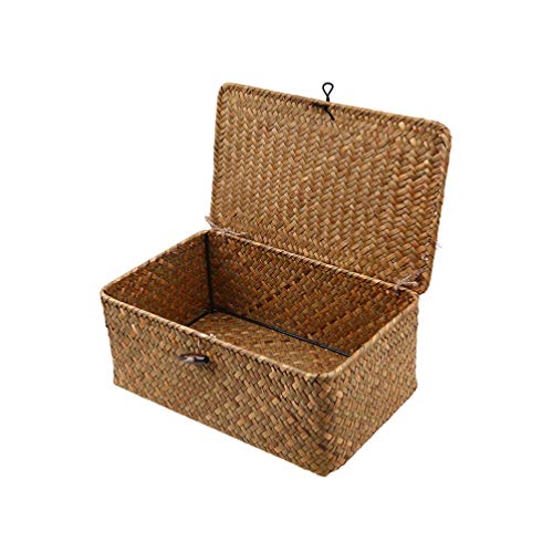 LIOOBO 1pc Natural Seagrass Wicker Nesting Basket Straw Woven Storage Basket Seaweed Woven Hand-Woven Storage Box with Button - Size L