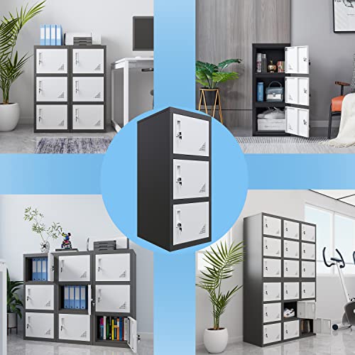 OSEILLC Metal Lockers with 3 Doors for Employees, 3-Tier Storage Locker, Vertical Small Locker, Locker Cabinet with Keys, Vertical Metal Cabinet for Home Office, Gym, School, Room Organizer
