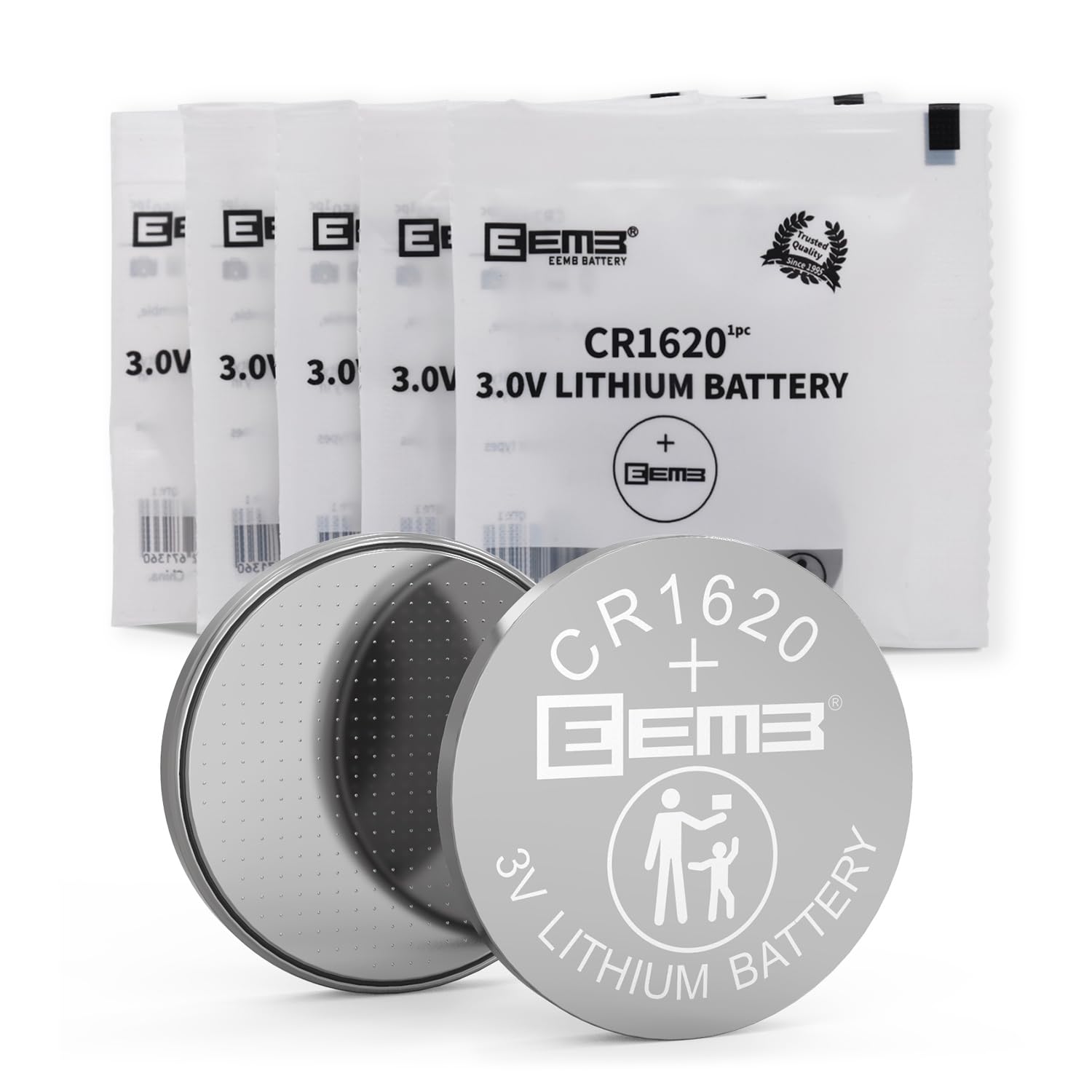 EEMB CR1620 Battery 5 Pack CR1620 3V Lithium Battery Button Coin Cell Batteries 1620 Battery 70mAh ECR1620, DL1620 for Watch, Key Fob, Calculator, Mobile Game, Toys