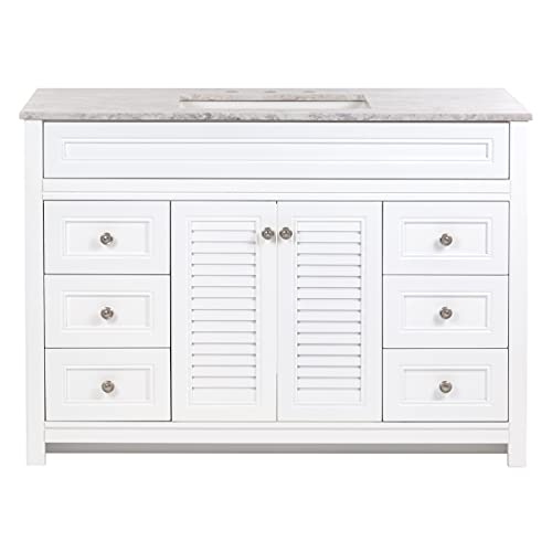 Spring Mill Cabinets Rillette Bathroom Vanity with 2-Door Cabinet, 4 Drawers, and Silver Ash Countertop with Integrated White Sink, 49" W x 22" D x 35.5" H, White