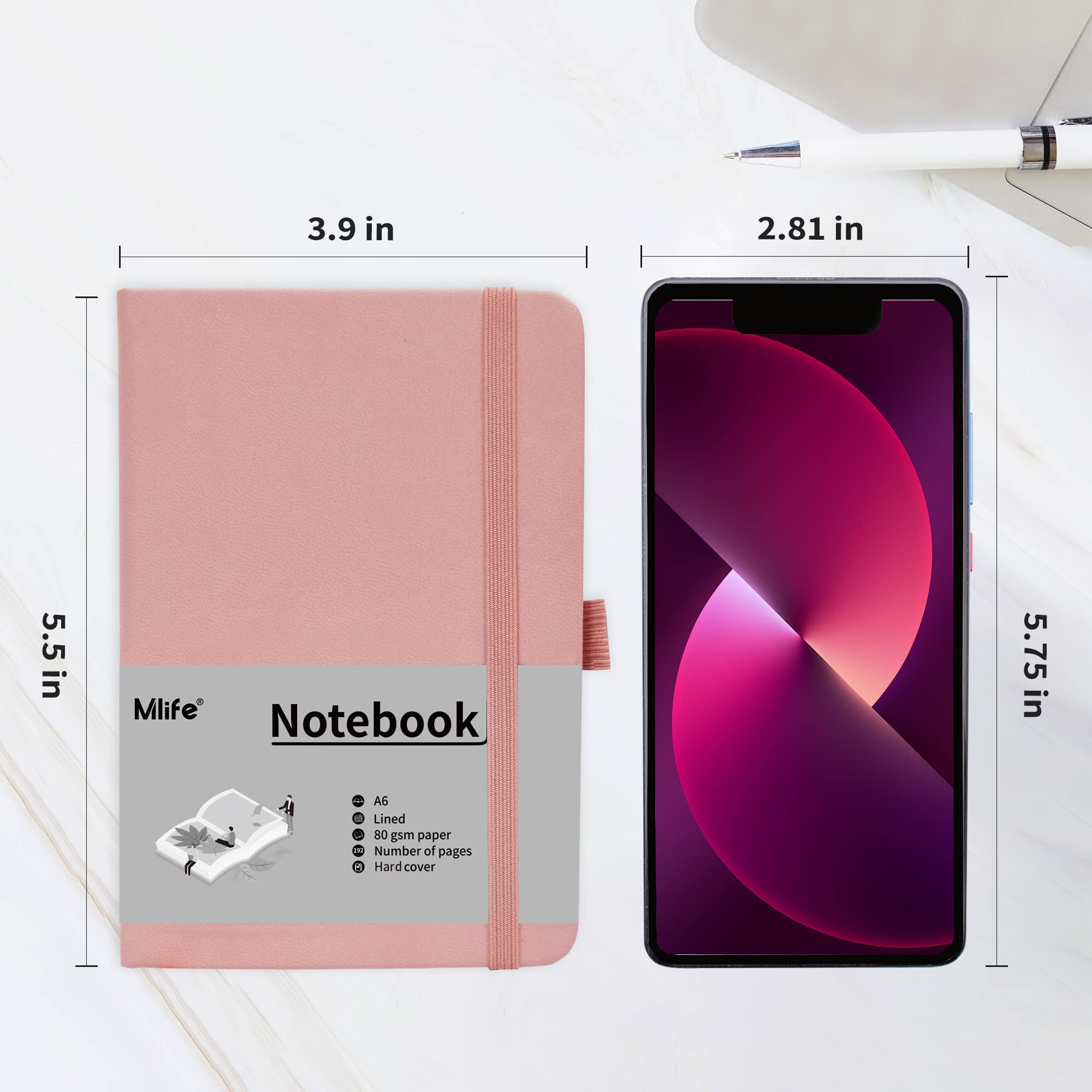 A6 Small Journal Notebook, Lined Pocket Notebook with Pen Holder, Mini Notebook Hardcover, 192 Pages, 3.9 inches * 5.5 inches Jurnal for Women and Man(1PACK Pink)
