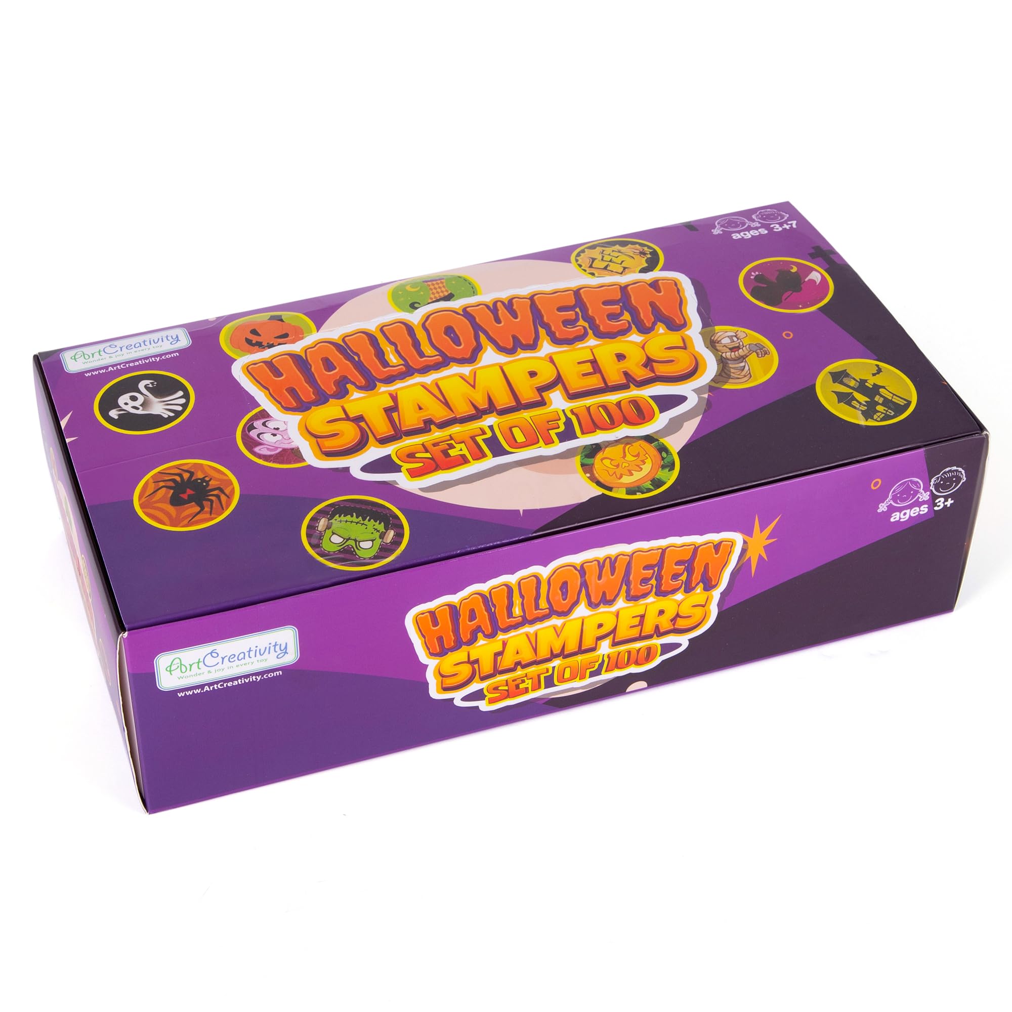 ArtCreativity Bulk Halloween Stampers for Kids - Set of 100 Halloween Stamps - Assorted Trick or Treat Stamper Designs for Halloween - Non-Candy Halloween Trinkets for Kids 3 4 5 6 7+