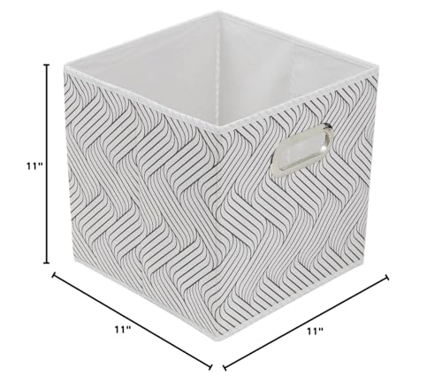 Home Basics Surge Non-Woven Storage Bin with Handle, White | Graphic Line Pattern on Outside | Great for Personal or Office Spaces