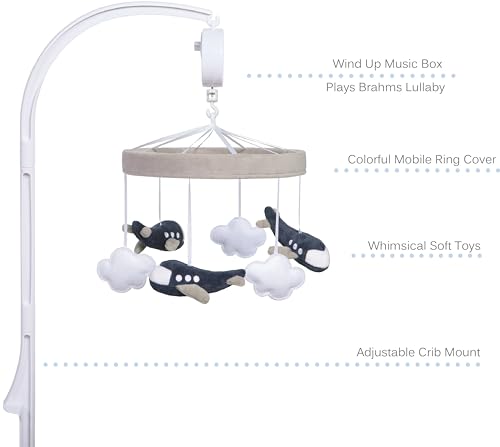 Sammy & Lou Airplane Baby Crib Mobile with Music, Crib Mobile Arm Fits Standard Crib Rail