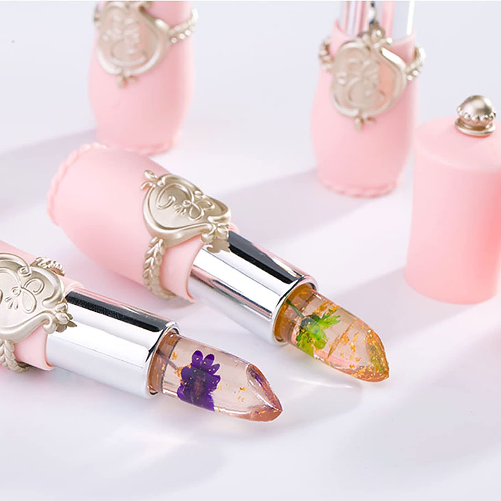 Petansy 6 Pack Crystal Jelly Flower Lipstick Set, Nutritious Temperature Change Lip Balm Long Lasting Moisturizer Lip Gloss Magic Color Change Lip Stick Set