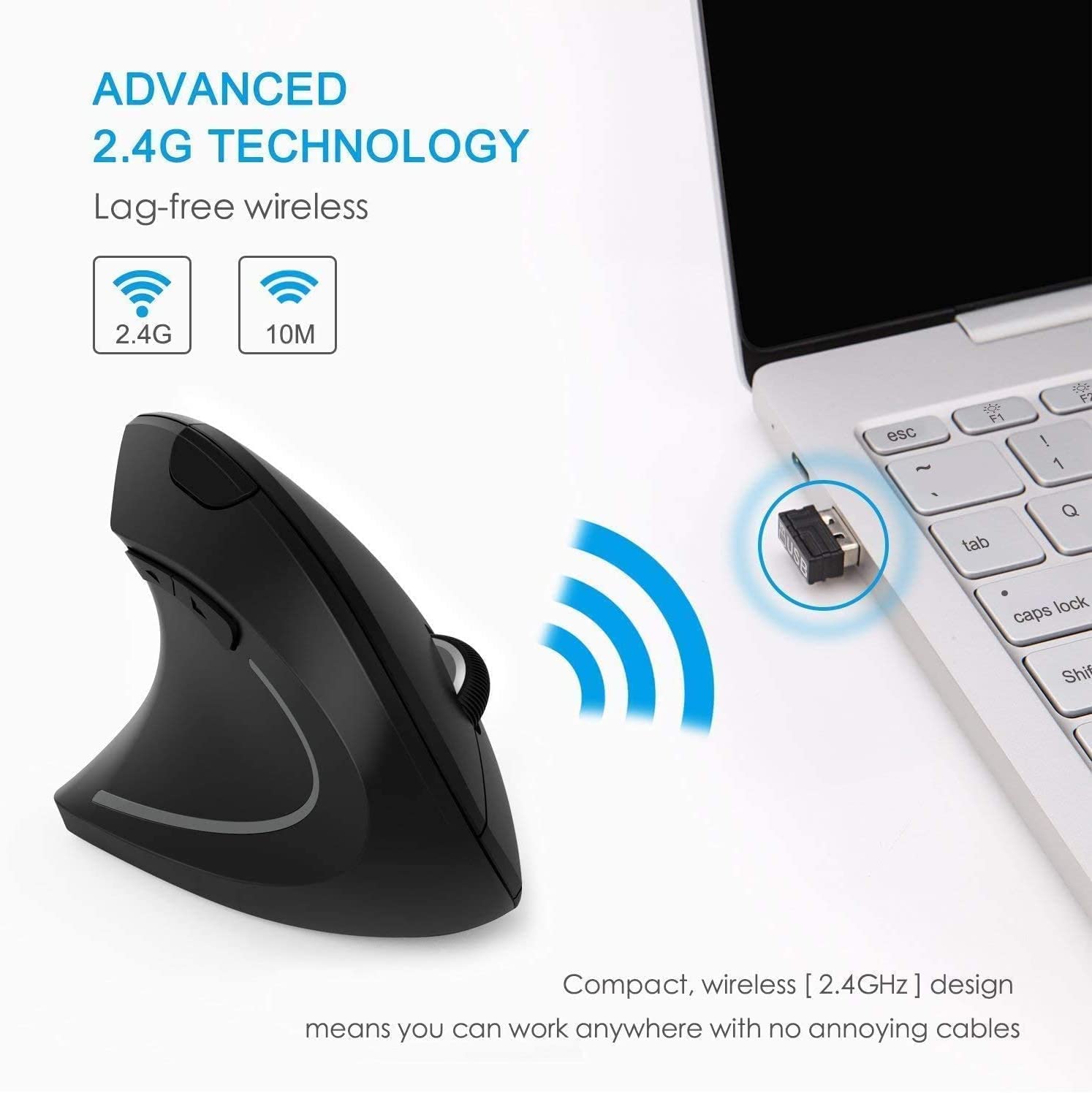 BeWishes Ergonomic Mouse Left Hand, 2.4G Left-Handed Wireless Vertical Mouse Ergonomic Mice, 3 Adjustable DPI (800/1200/1600), Specially for Left-handers