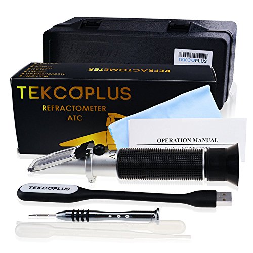 Alcohol Refractometer - 0-80% Alcohol Volume Percent with ATC for Distilled Beverages, Whiskey, Vodka, Gin, Tequila - Portable with Extra LED Light & Pipettes - Accurate Alcohol Measurement Tool