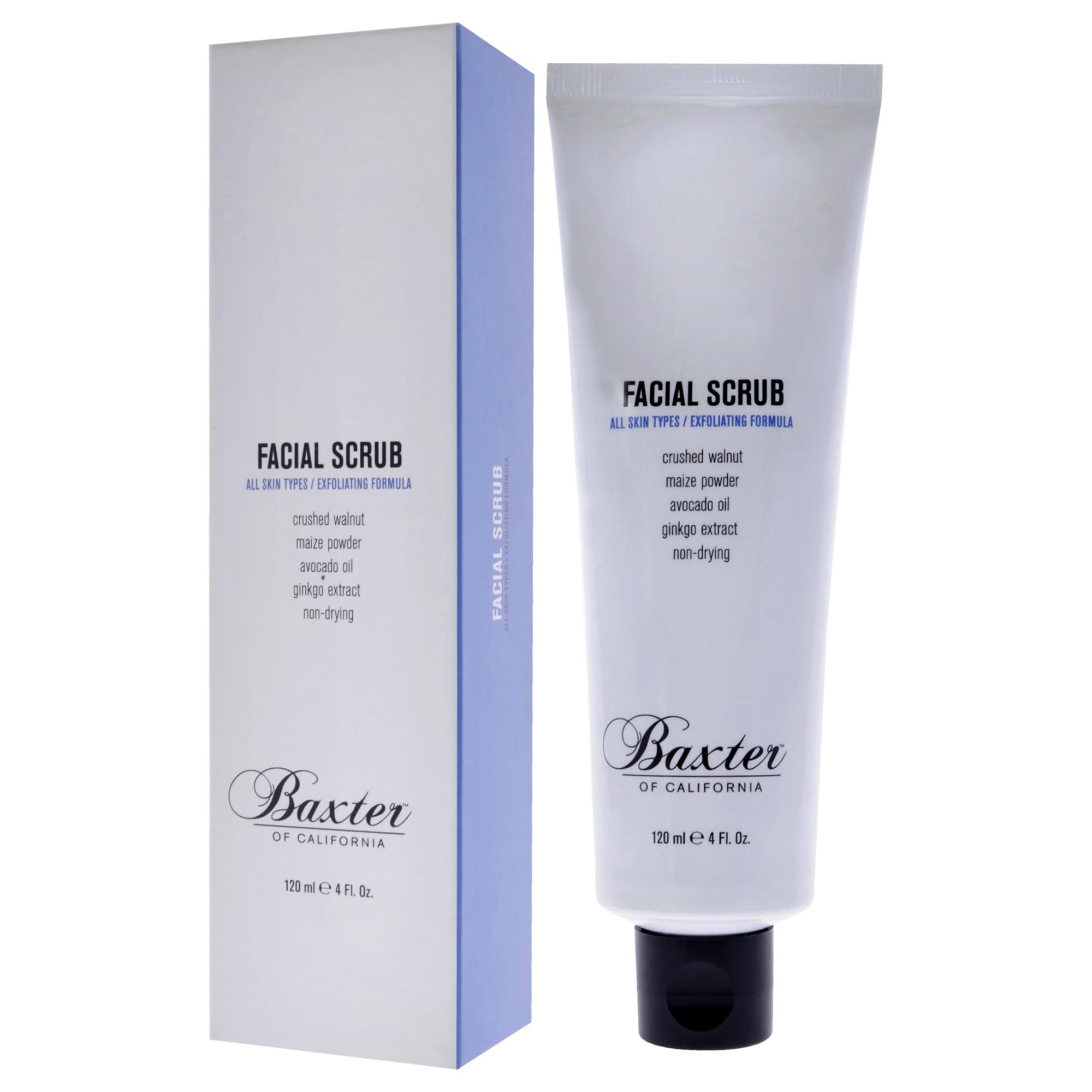 Baxter of California Exfoliating Facial Scrub for Men | Non-Drying with Walnut and Avocado Oil | All Skin Types | 4 Fl Oz (Pack of 1)