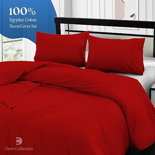 Dee's Collection 800 Thread Count King Size Duvet Covers Egyptian Cotton Blood Red Solid Ultra Soft and Breathable 3 Piece Set Quilt Cover with Zipper Closure & Four Corner Ties