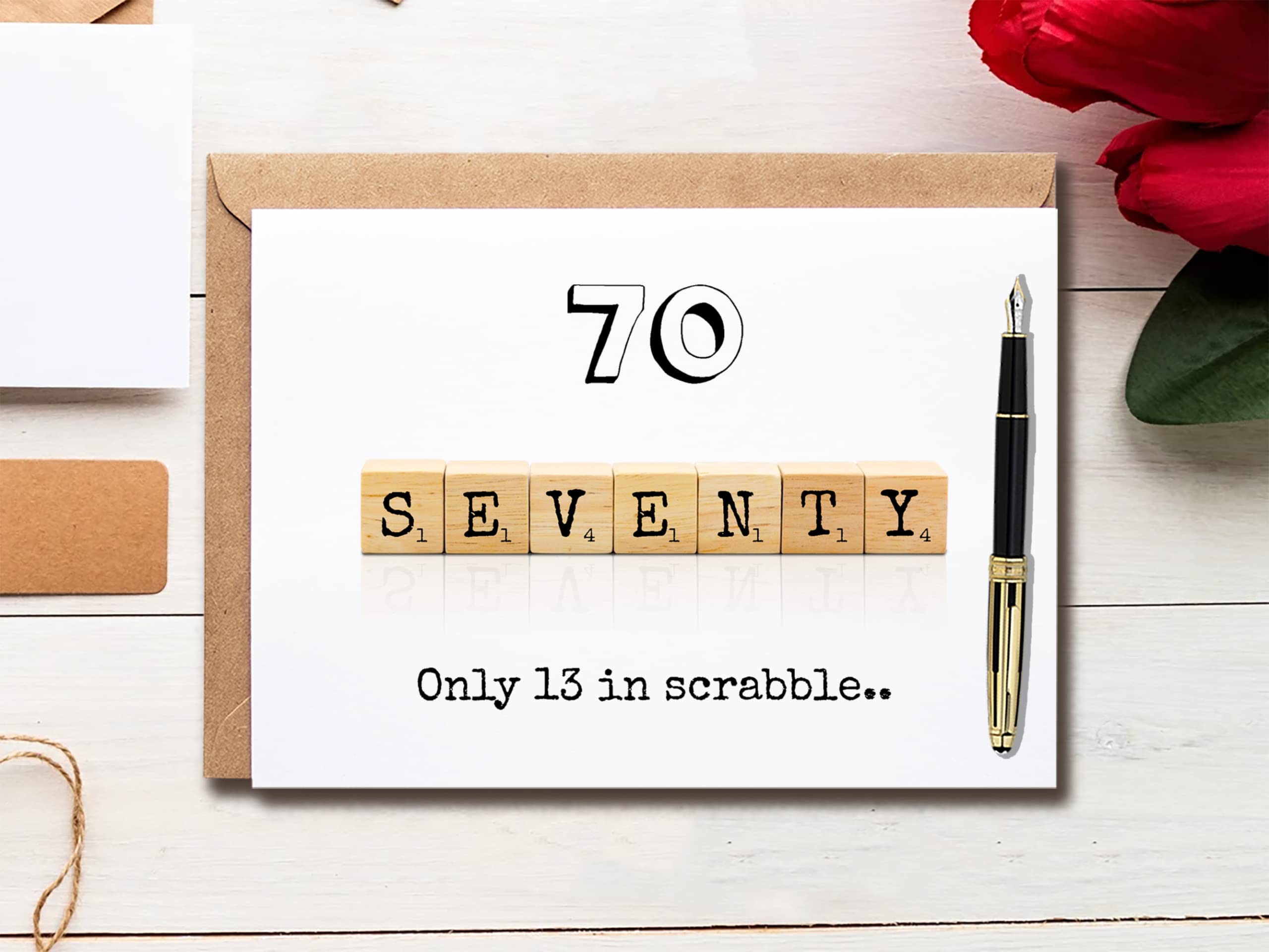 OystersPearl Scrabble 70Th Decade Birthday Card - 70 Its Only 13 In Scrabble - Birthday Greeting Card - Funny Greeting Card - Meaningful Greeting Cards.